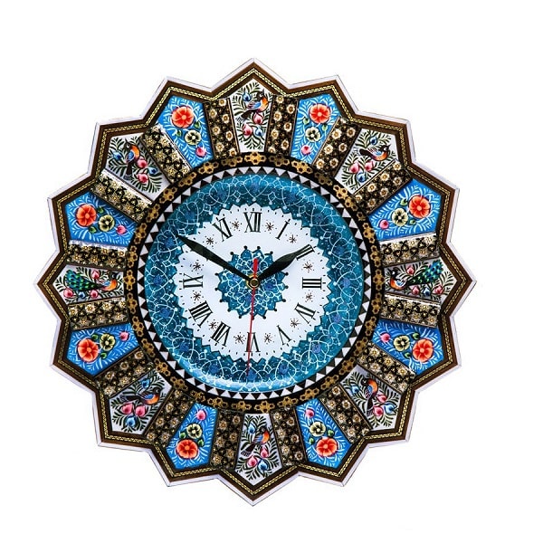 Iranian Minakari Wall Clock | Persian Handicraft Enameling Art