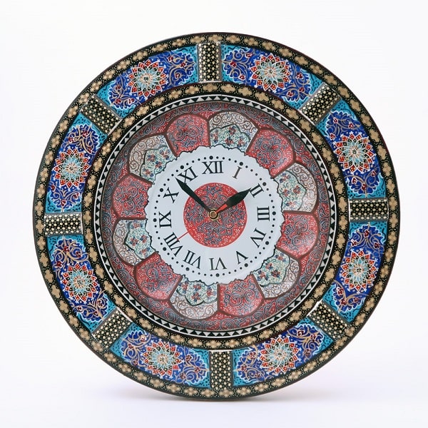 Iranian Minakari Wall Clock | Persian Handicraft Enameling Art